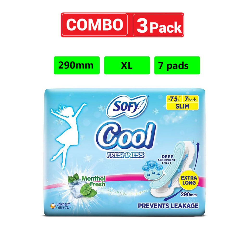 Sofy Cool Extra Long 290 mm Sanitary Napkin 7 Pads (3 packet comboo ...