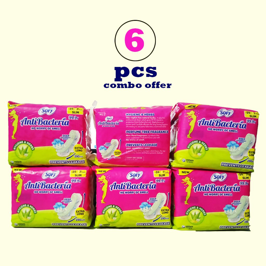 Sofy AntiBacteria Extra Long 290 mm Sanitary Napkin (7 Pads)-6 pack ...